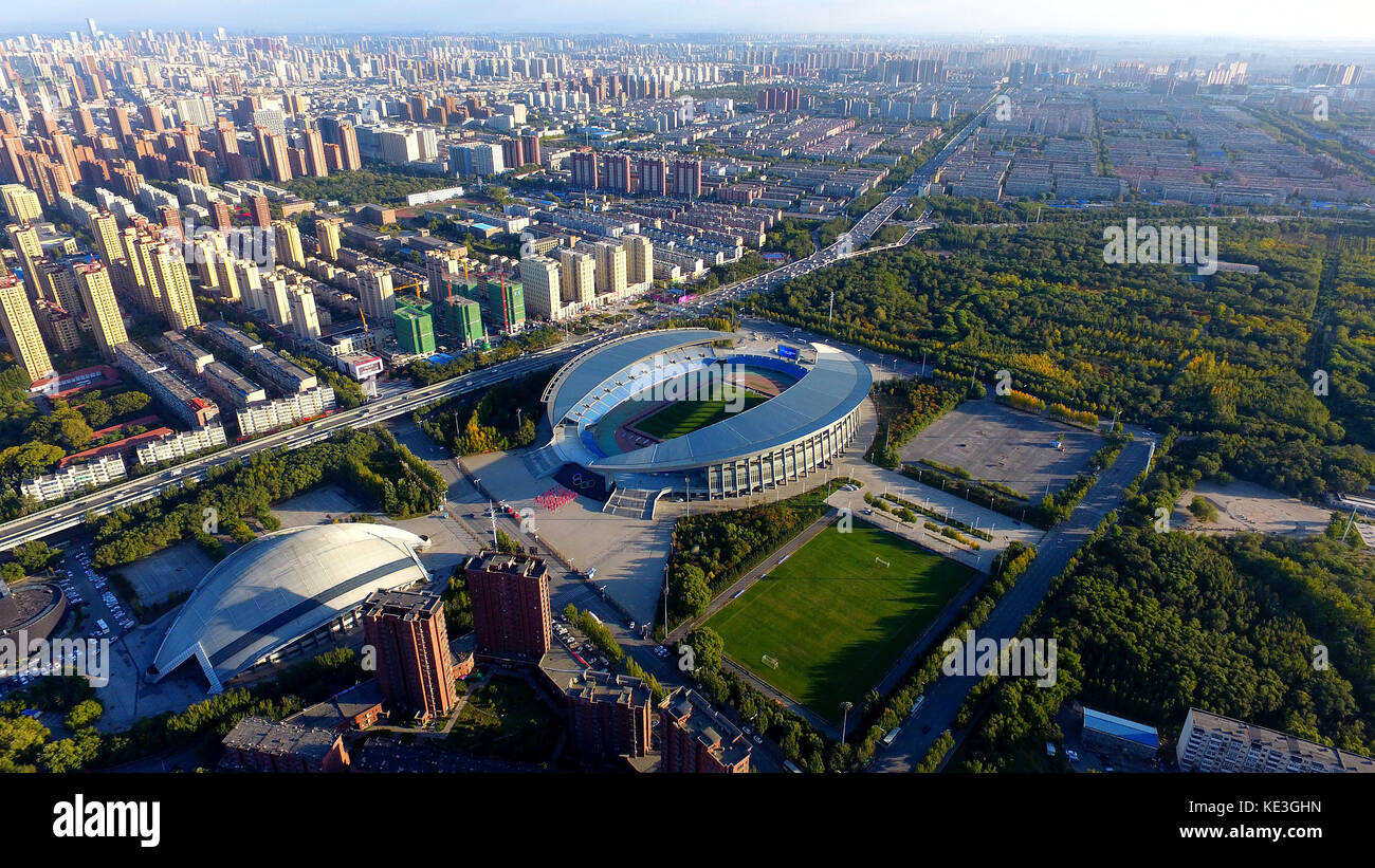Shenyang, China. 18th Oct, 2017. Aerial photography of Tiexi Stadium in ...