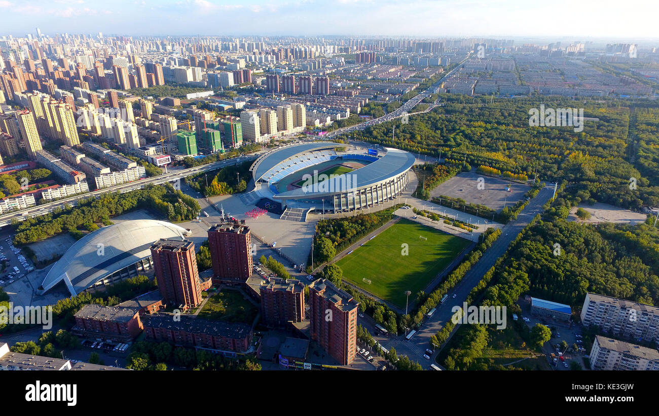 Shenyang, China. 18th Oct, 2017. Aerial photography of Tiexi Stadium in ...