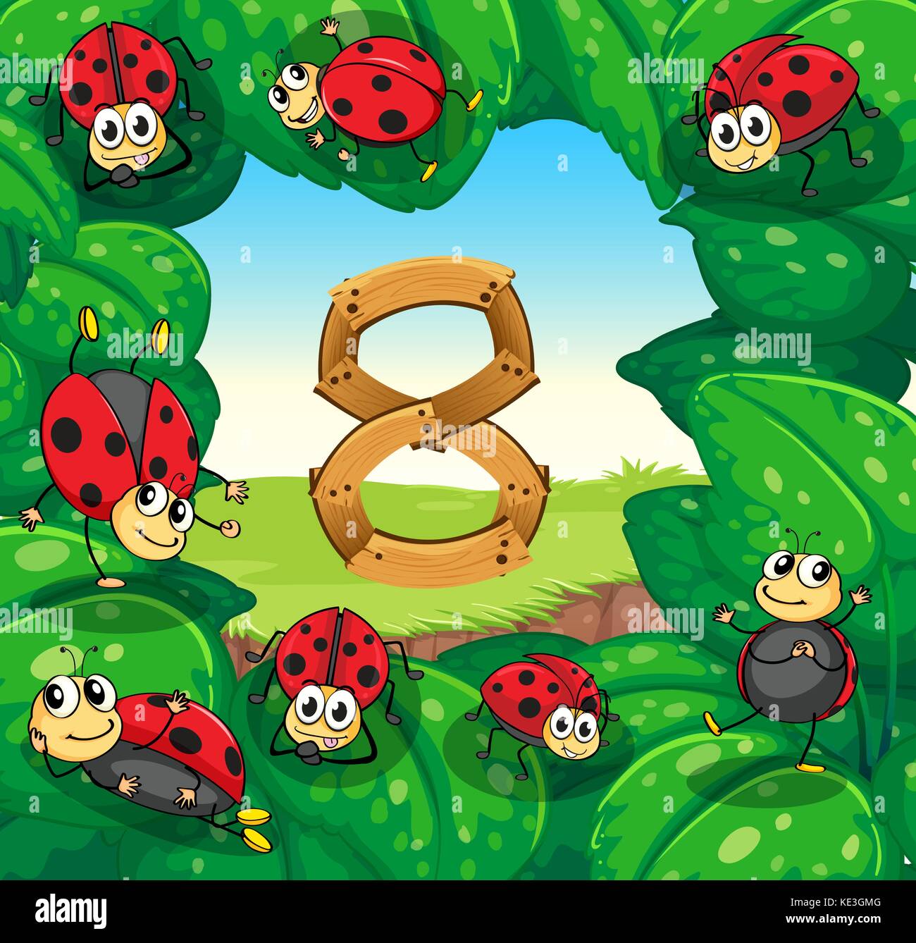 Ladybugs on leaves with number 8 illustration Stock Vector Image & Art ...