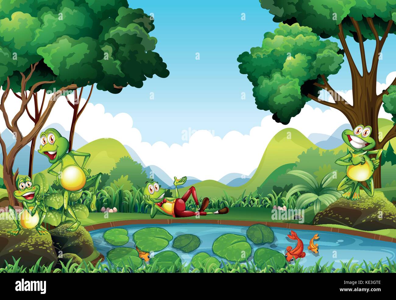 Frogs living by the pond illustration Stock Vector Image & Art - Alamy