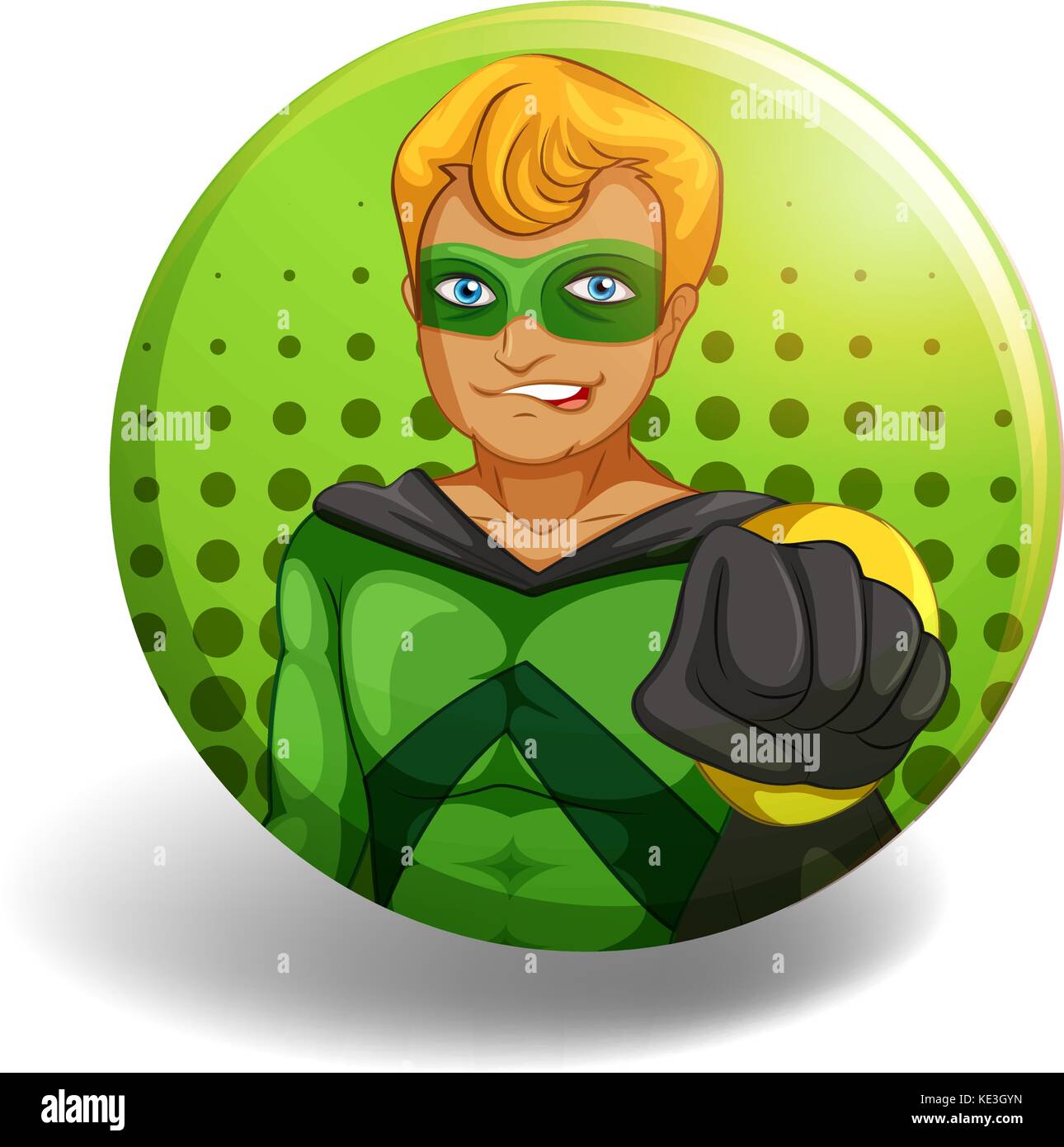 Superhero in green on round badge illustration Stock Vector Image & Art ...