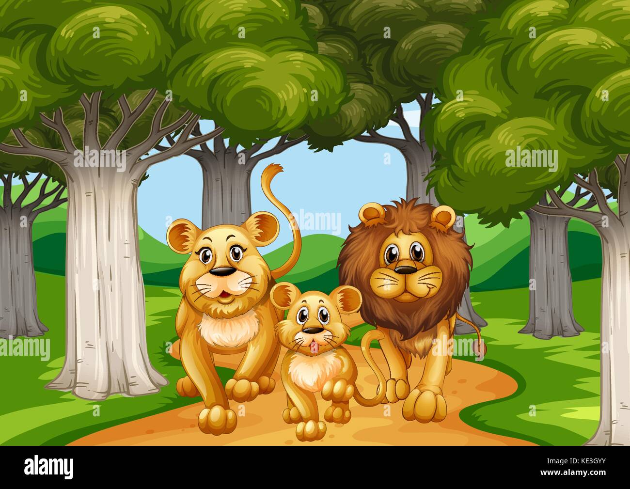 Three lions walking Stock Vector Images - Alamy