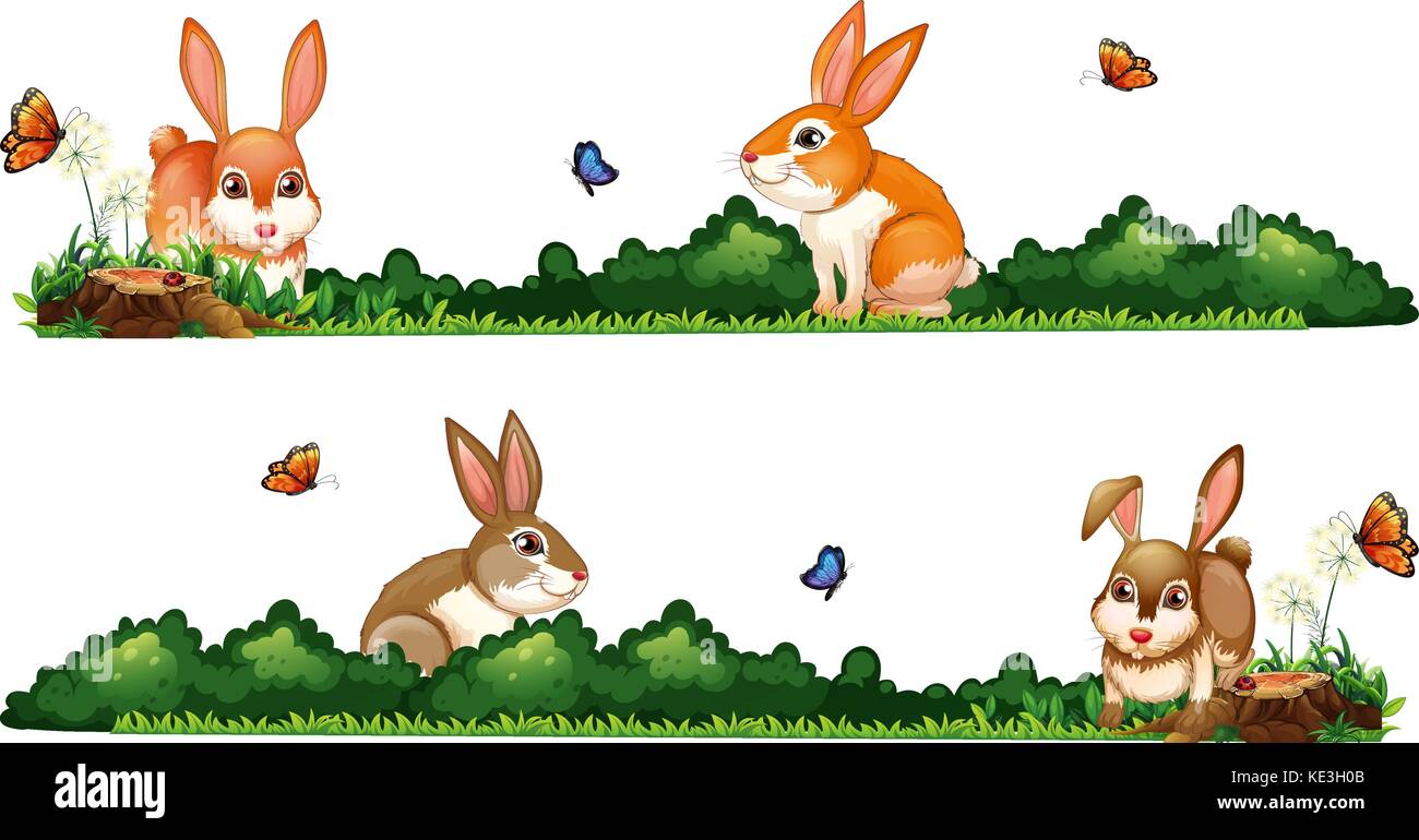 Rabbits being happy in the garden illustration Stock Vector Image & Art ...