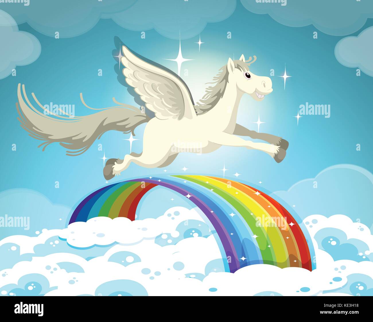 Pegasus flying over the rainbow illustration Stock Vector Image & Art ...