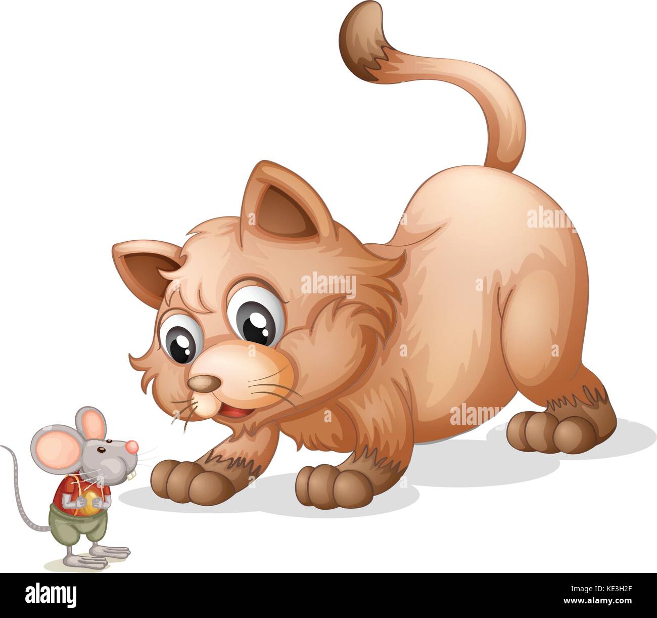 Brown cat looking at little mouse illustration Stock Vector Image & Art ...