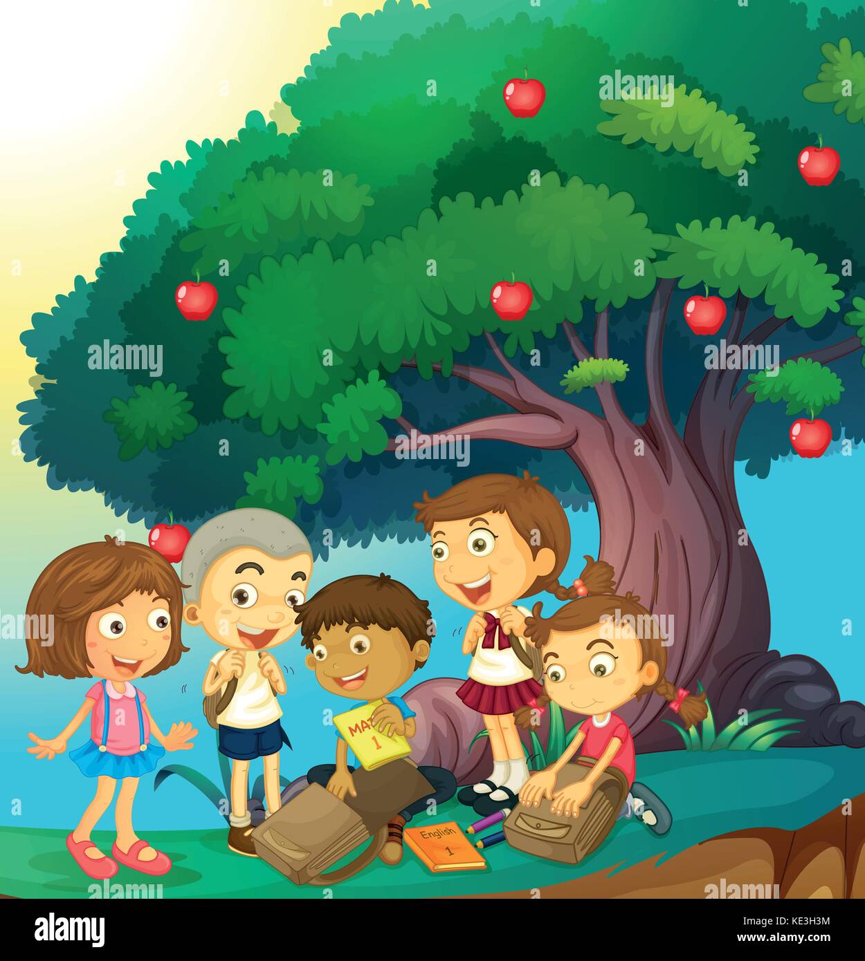 Cartoon apple tree smiling happy hi-res stock photography and images ...