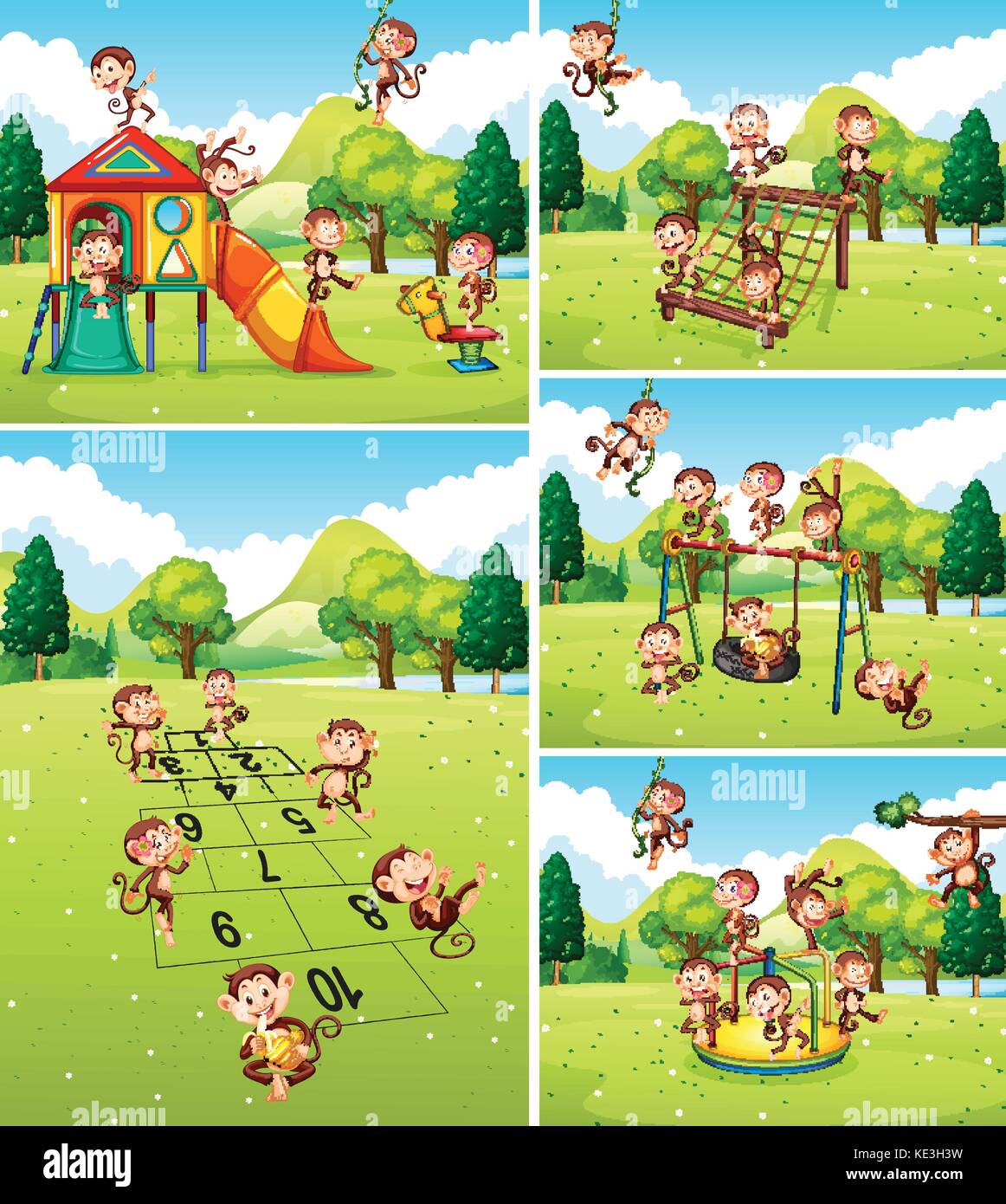 Lots of monkeys playing on playground illustration Stock Vector Image ...