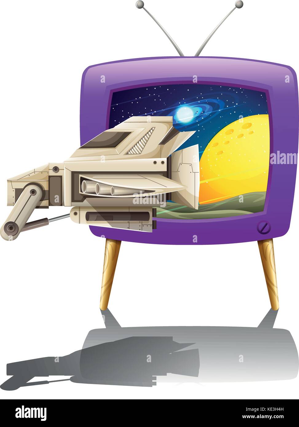 Spaceship flying in the space on TV illustration Stock Vector Image ...