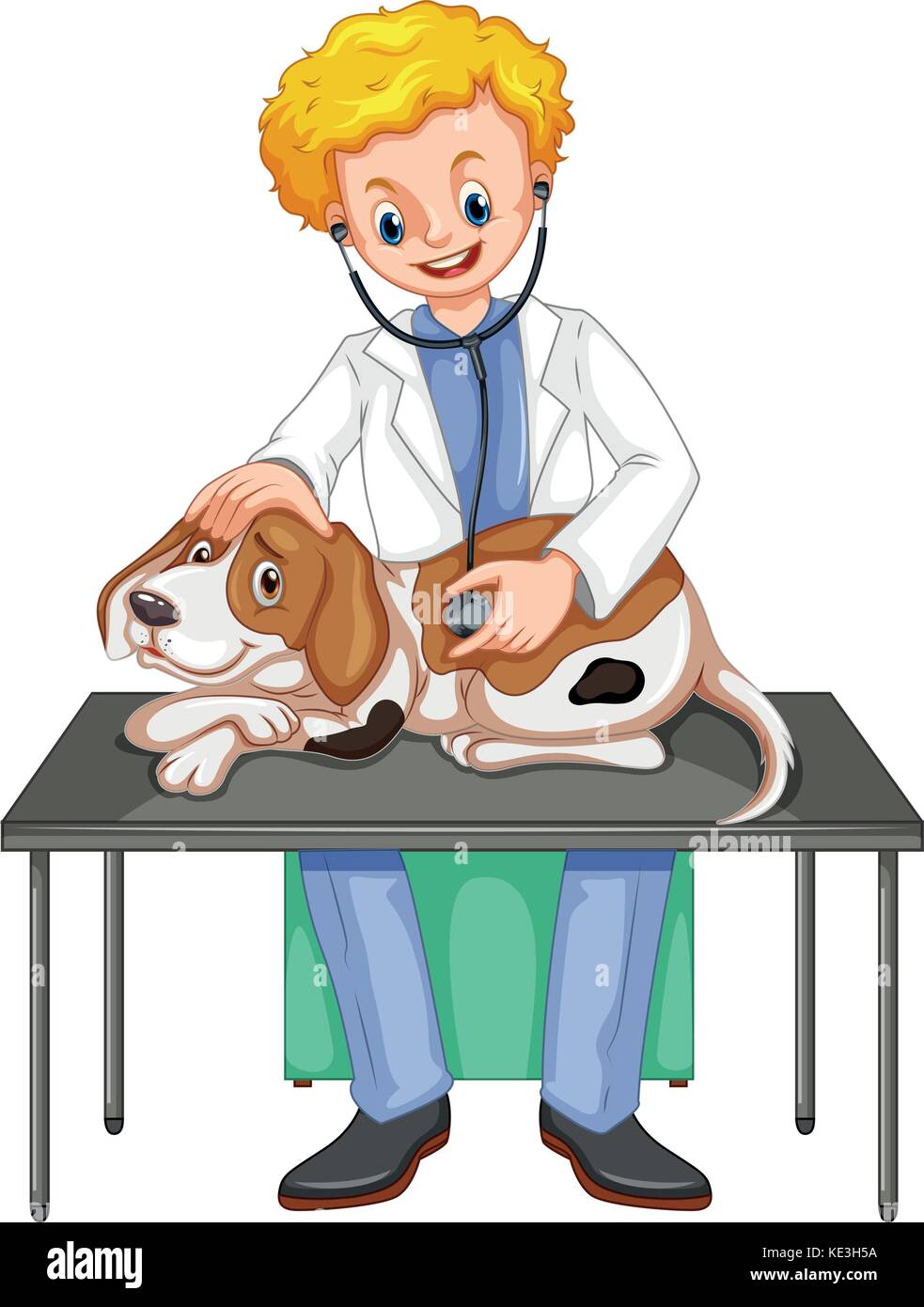 Vet checking up dog with stethoscope illustration Stock Vector Image ...