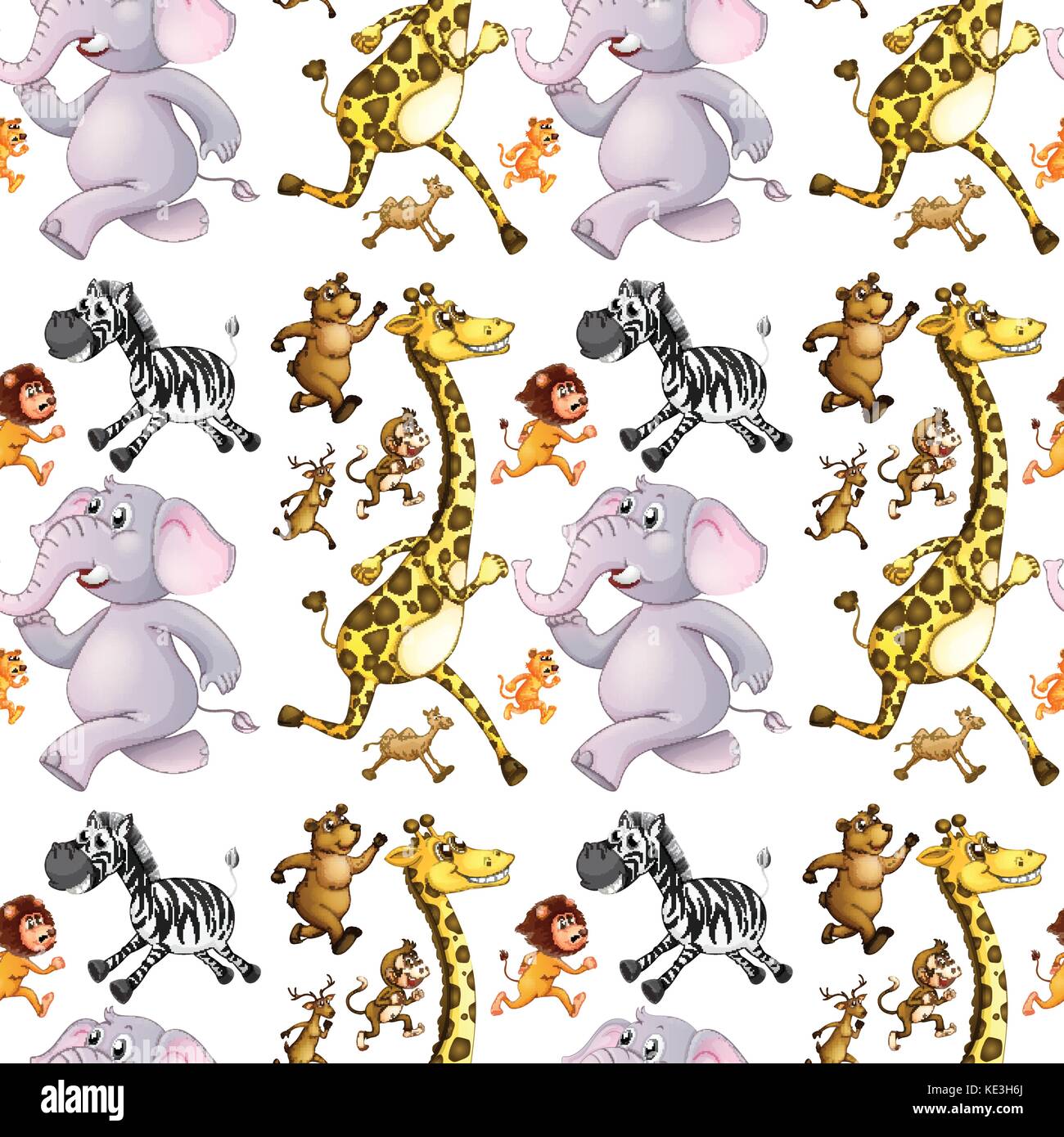 Seamless background with many animals running illustration Stock Vector ...