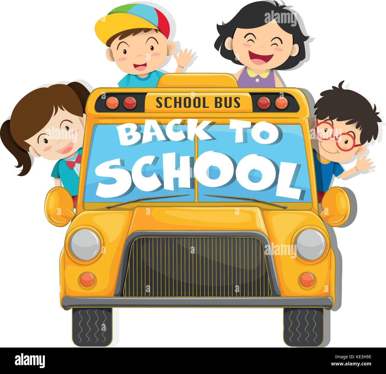 Children riding on the school bus illustration Stock Vector Image & Art ...