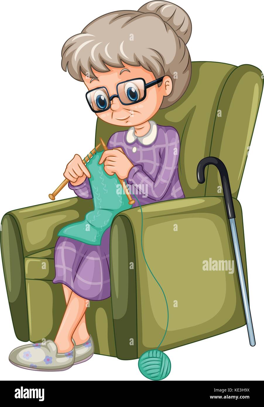 Old lady knitting on the chair illustration Stock Vector Image & Art ...