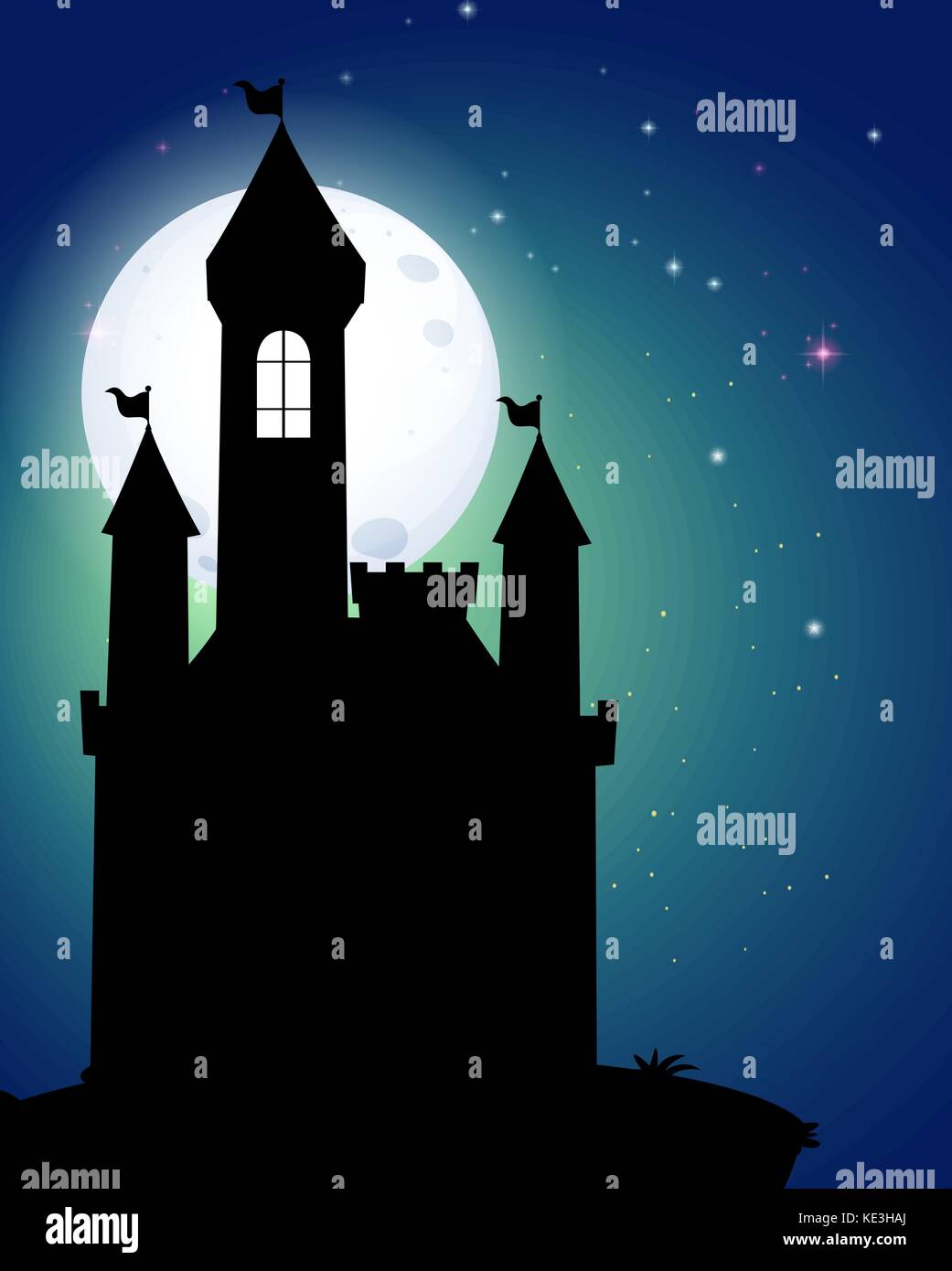 Silhouette of castle under full moon illustration Stock Vector Image ...