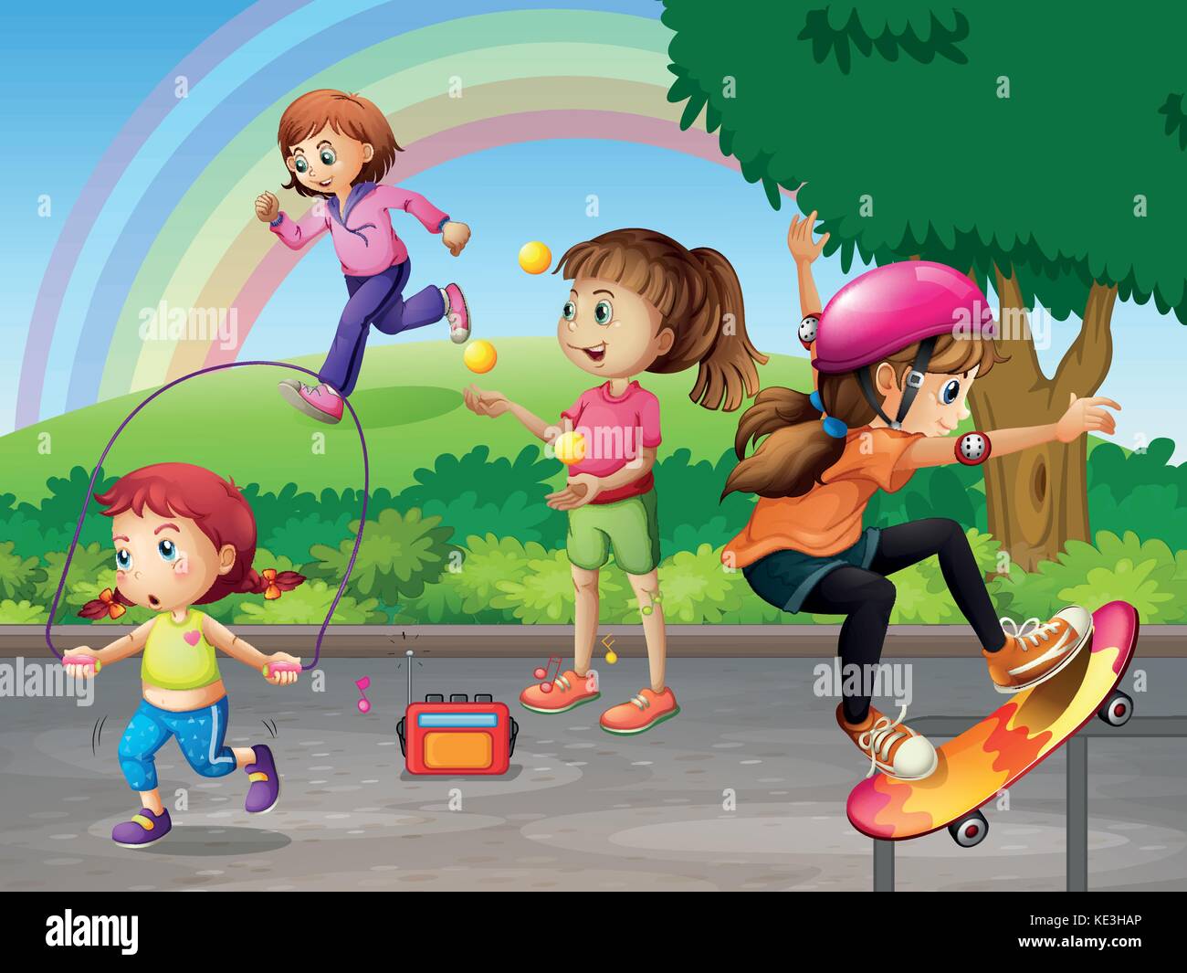 Kids doing activities in the park illustration Stock Vector Image & Art ...