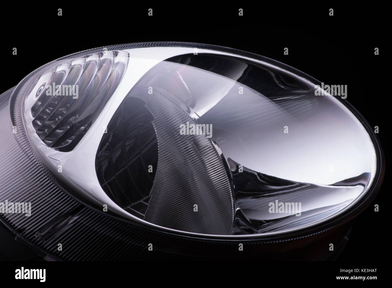 close-up round car headlights on a black background isolated Stock ...