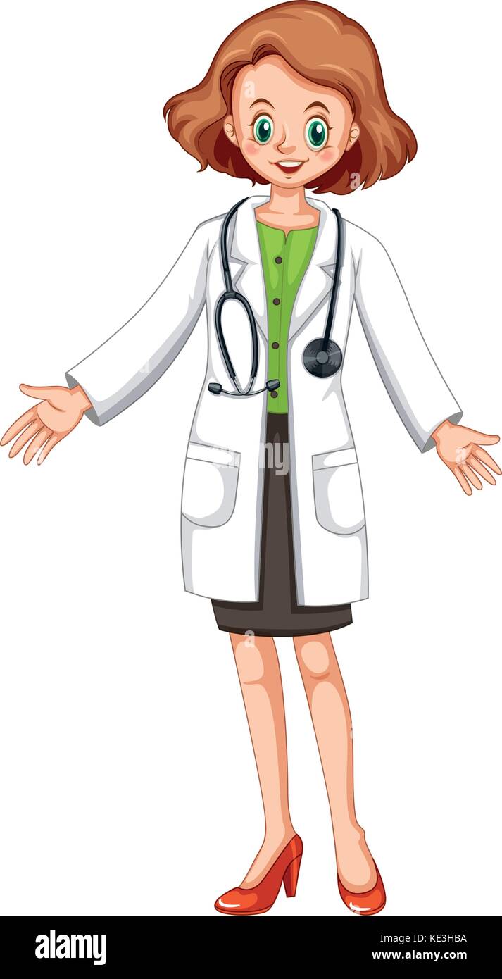 Female doctor in white gown and stethoscope illustration Stock Vector ...
