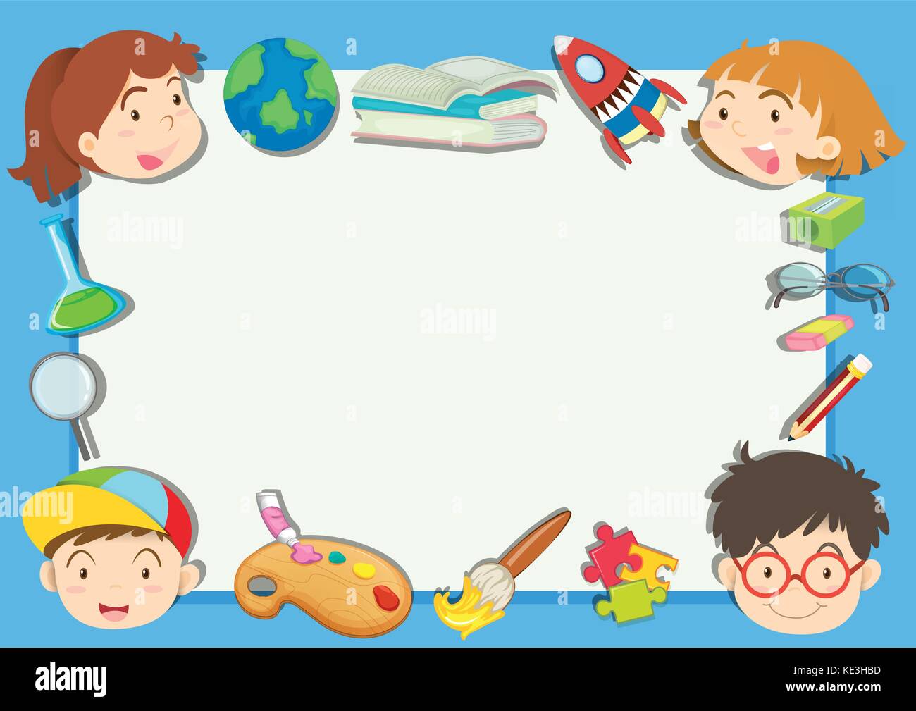 Border design with students and stationaries illustration Stock Vector ...