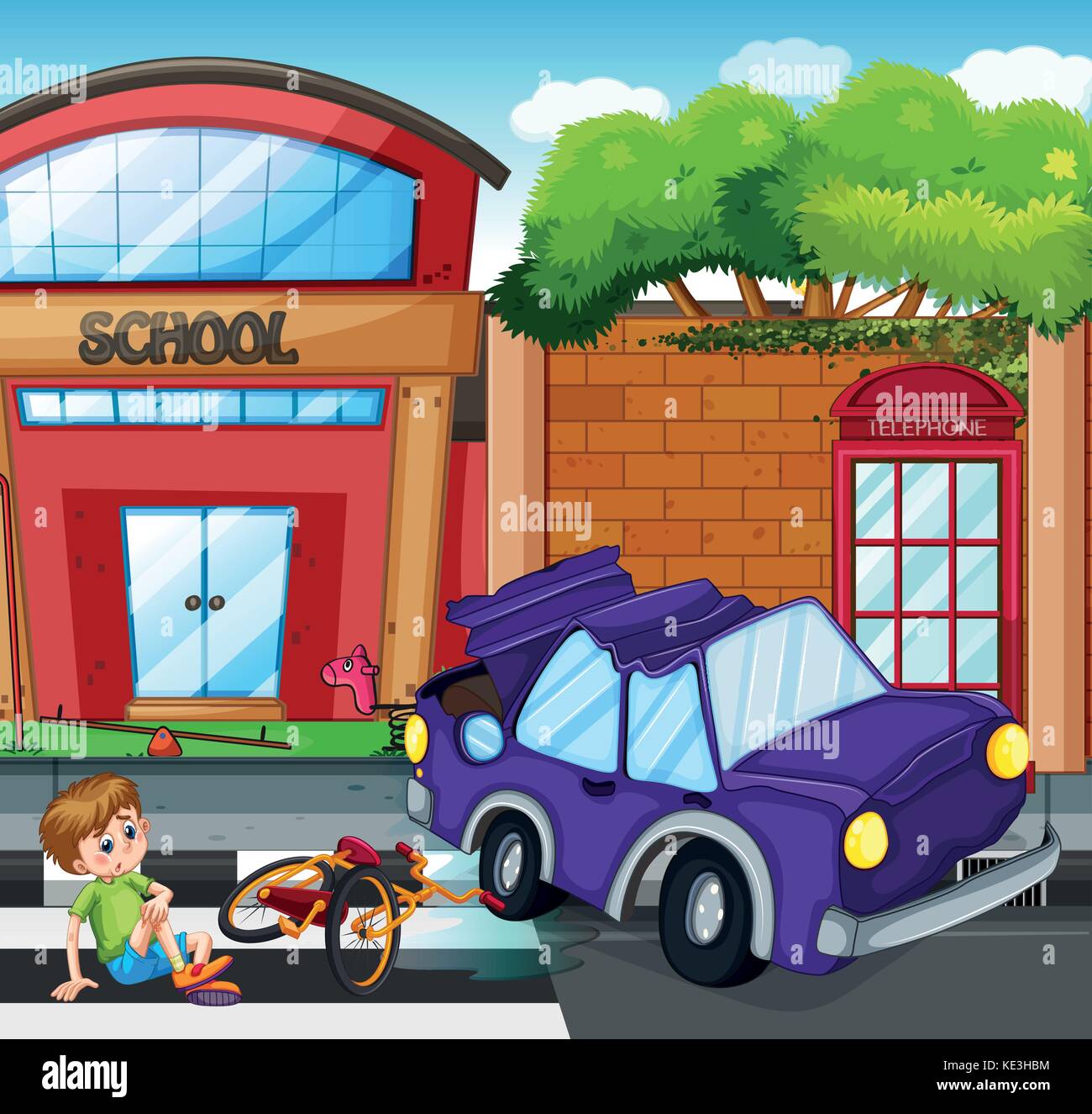 Accident scene with boy getting hurt illustration Stock Vector Image ...