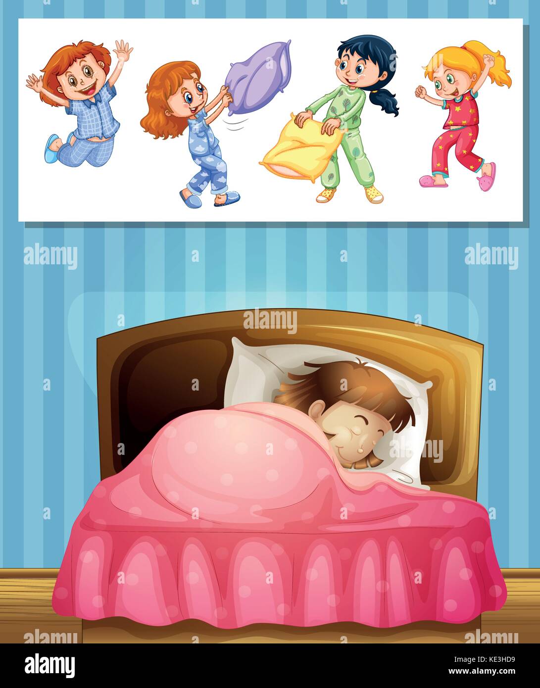 Girl sleeping in bed illustration Stock Vector Image & Art - Alamy