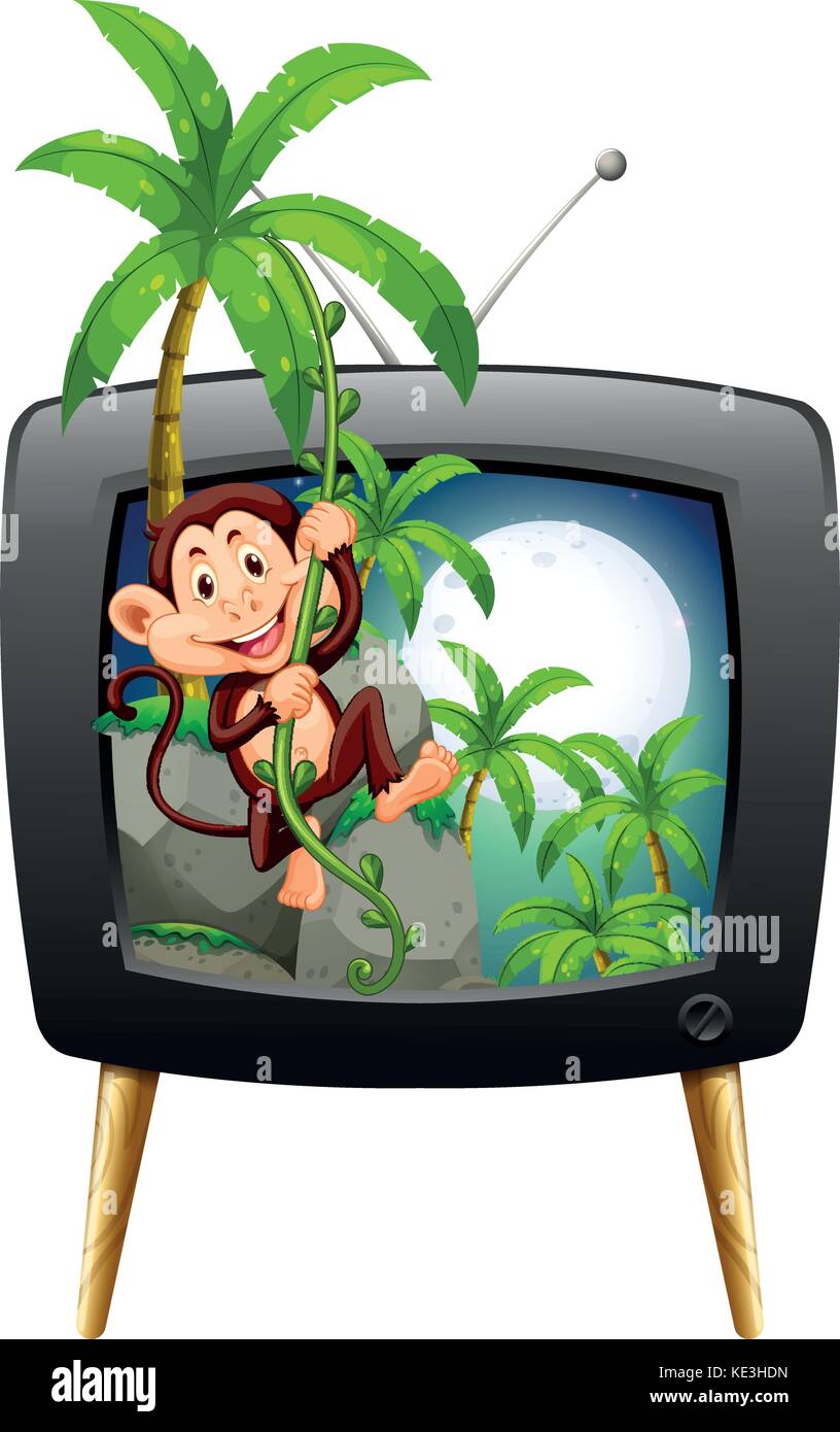 TV screen with monkey on the tree illustration Stock Vector Image & Art ...
