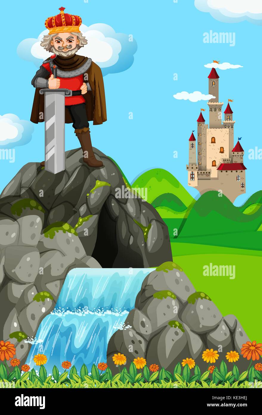King with giant sword in his kingdom illustration Stock Vector Image ...