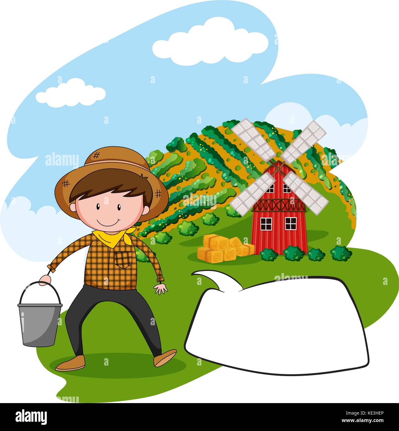 Farmer working in the farmland illustration Stock Vector Image & Art ...