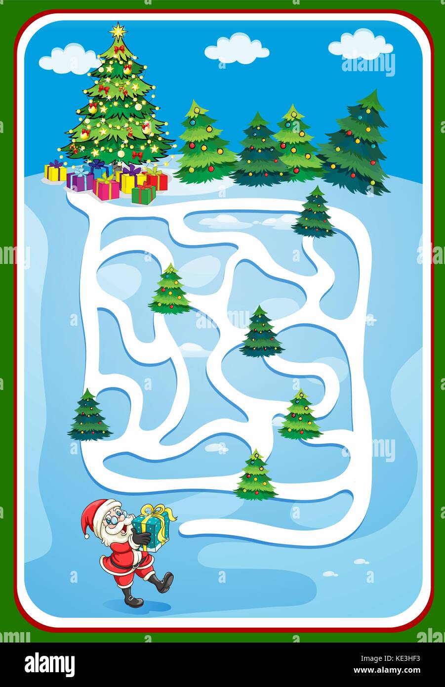 Game template with santa and christmas tree illustration Stock Vector ...