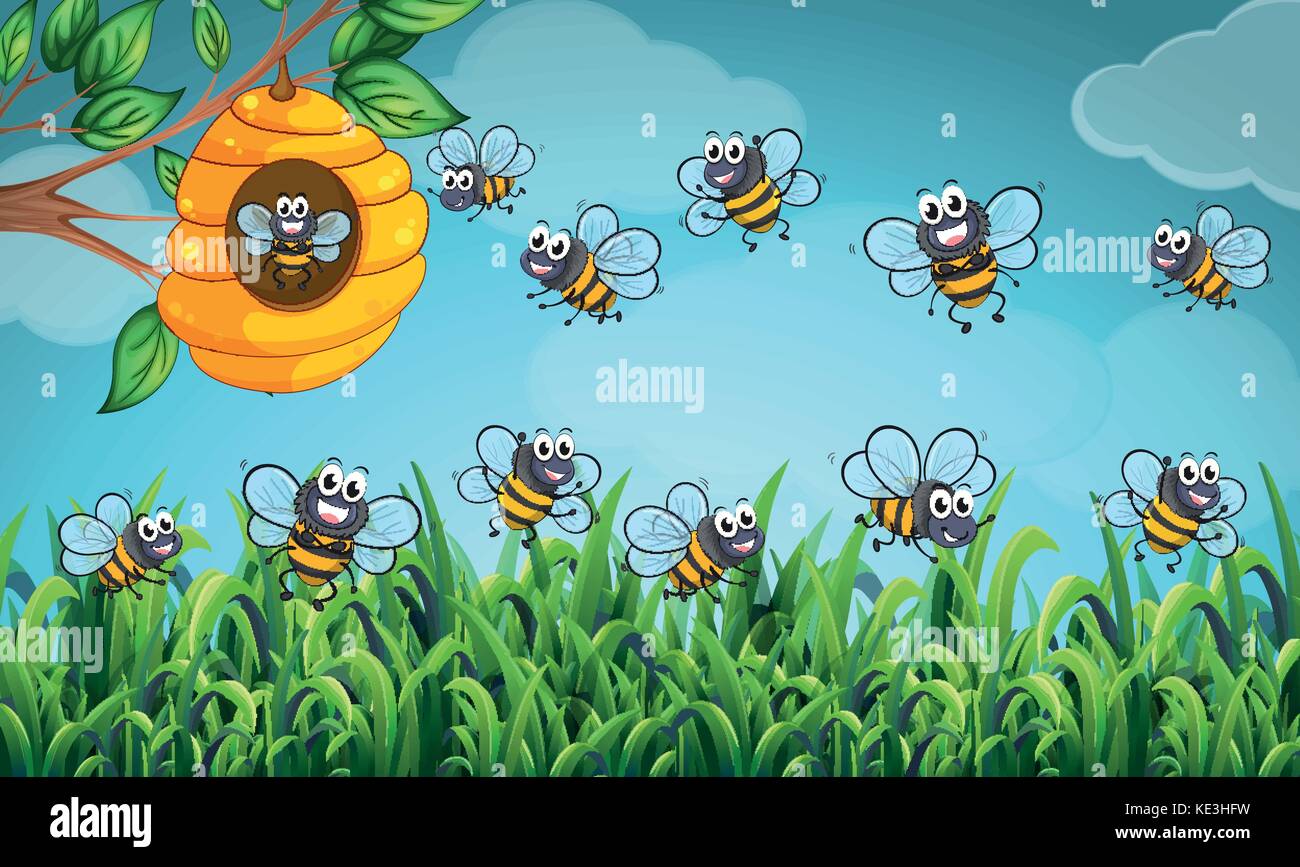 Bees flying around the beehive illustration Stock Vector Image & Art ...