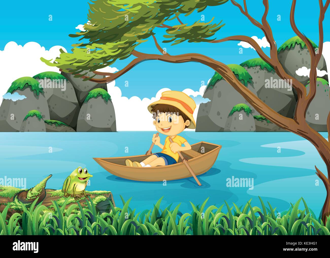 Boy boat lake Stock Vector Images - Alamy