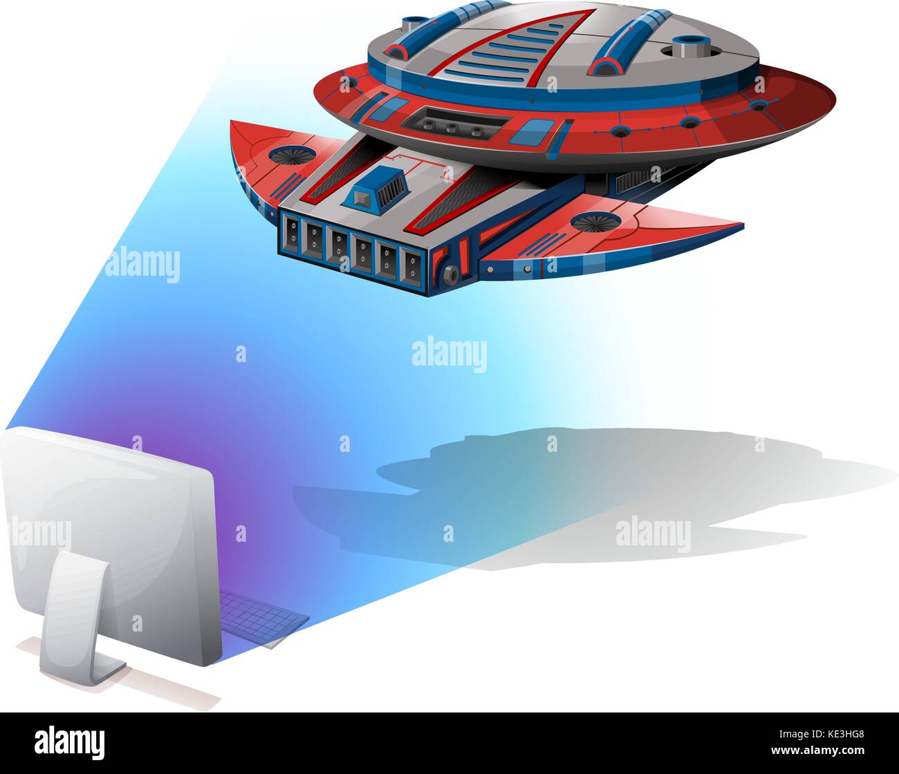 Spaceship flying out of computer screen illustration Stock Vector Image ...