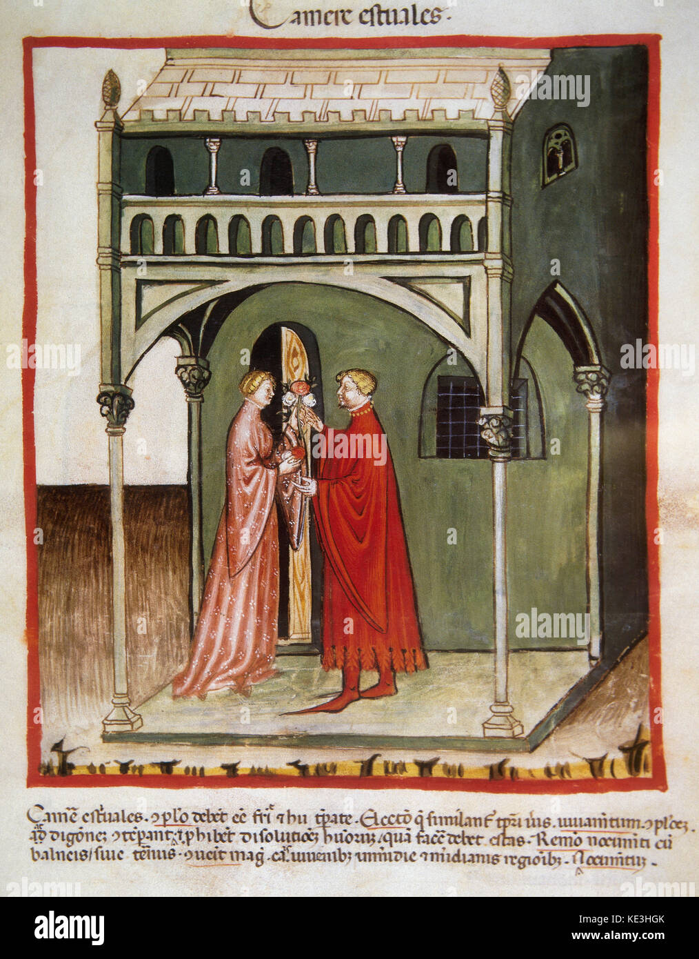 Tacuinum Sanitatis. 14th century. Medieval handbook of health. A man ...