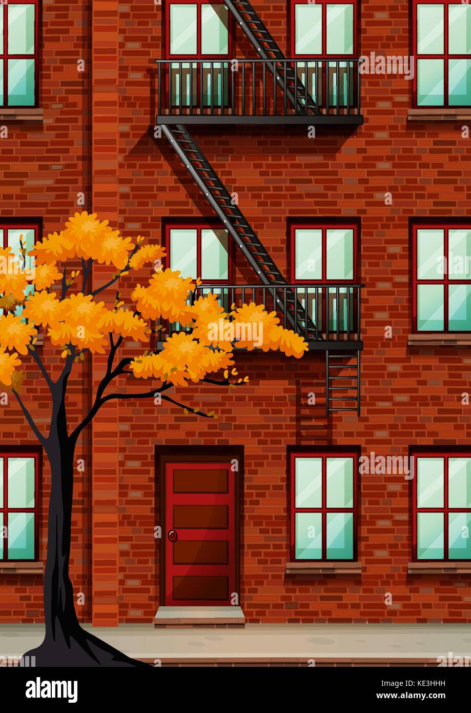 Brick Apartment Building Illustration