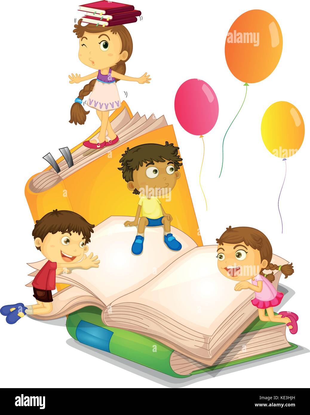 Children having fun with big books illustration Stock Vector Image ...