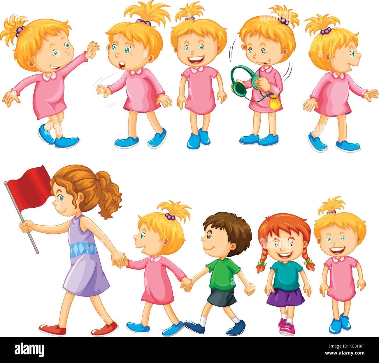 Chidren characters in different actions illustration Stock Vector Image ...