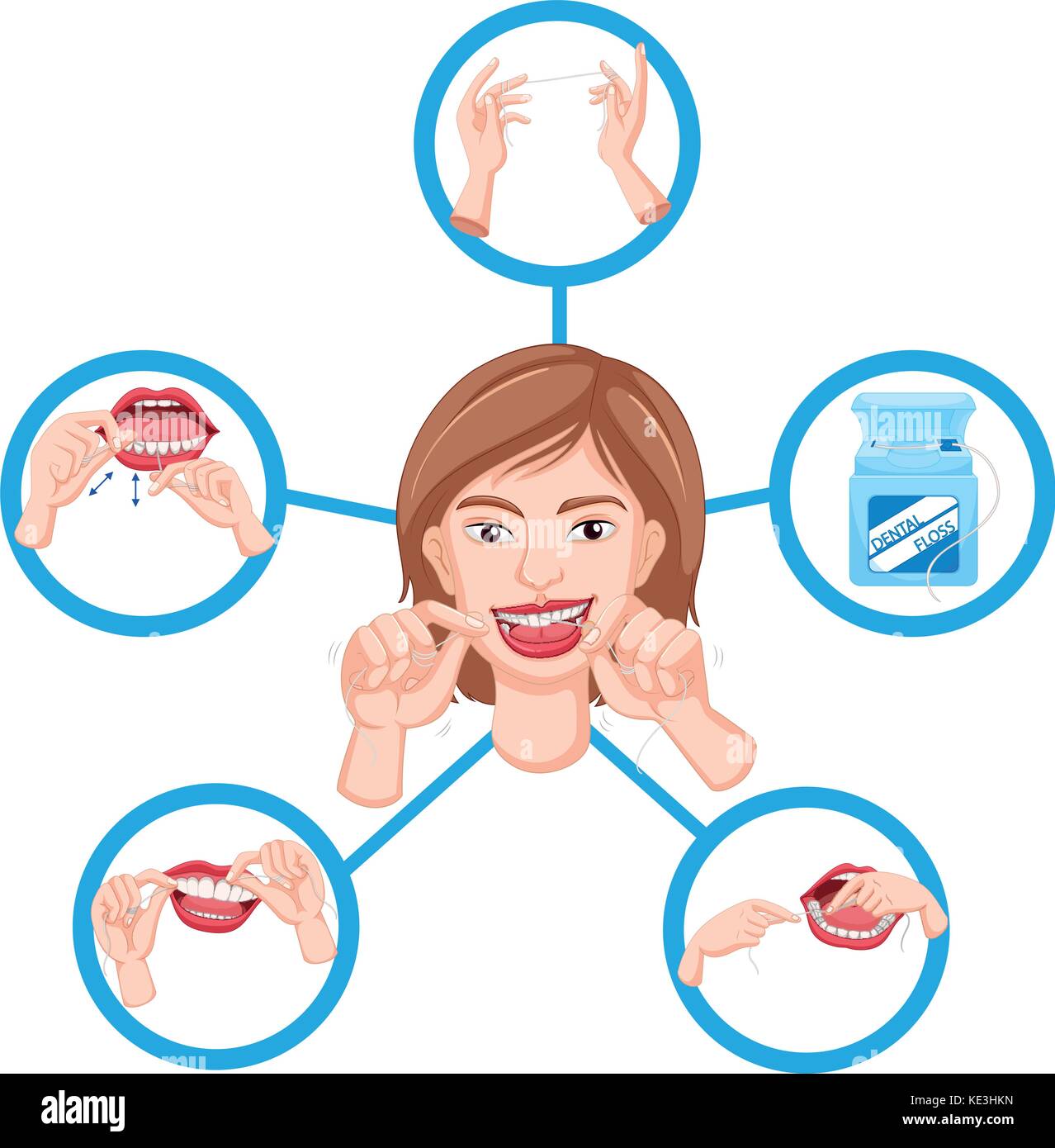 Woman showing how to floss illustration Stock Vector Image & Art - Alamy