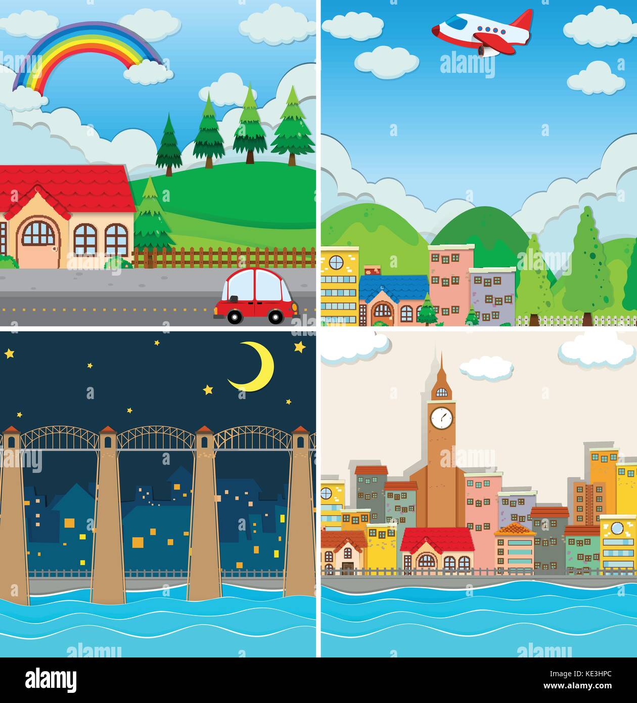 Four different scenes of city illustration Stock Vector Image & Art - Alamy