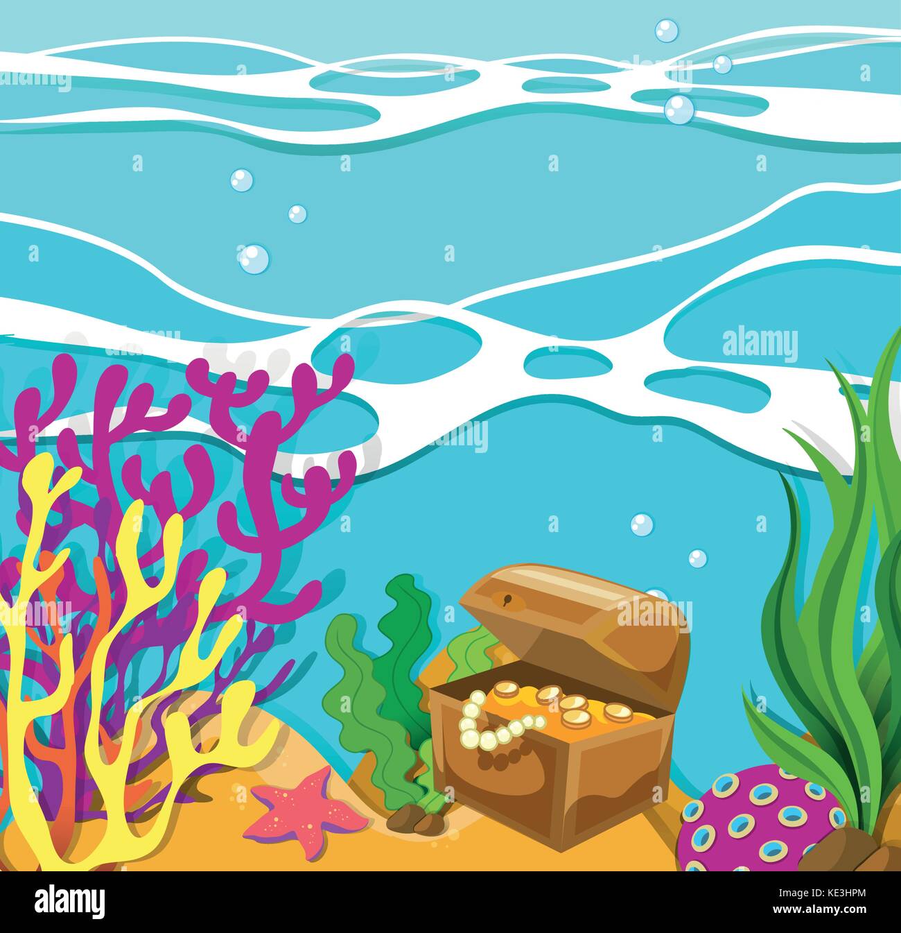 Scene under the ocean with treassure chest illustration Stock Vector ...