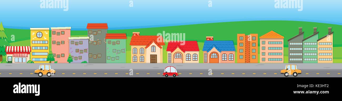 Suburb scene with houses and cars illustration Stock Vector Image & Art ...