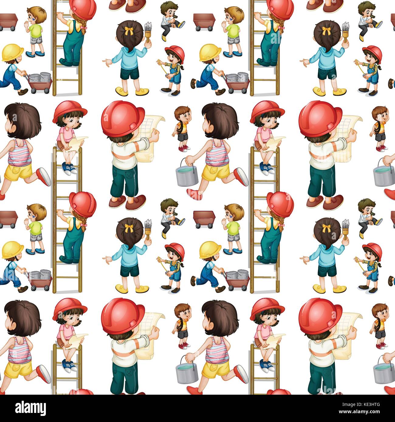 Seamless children working on site illustration Stock Vector Image & Art ...