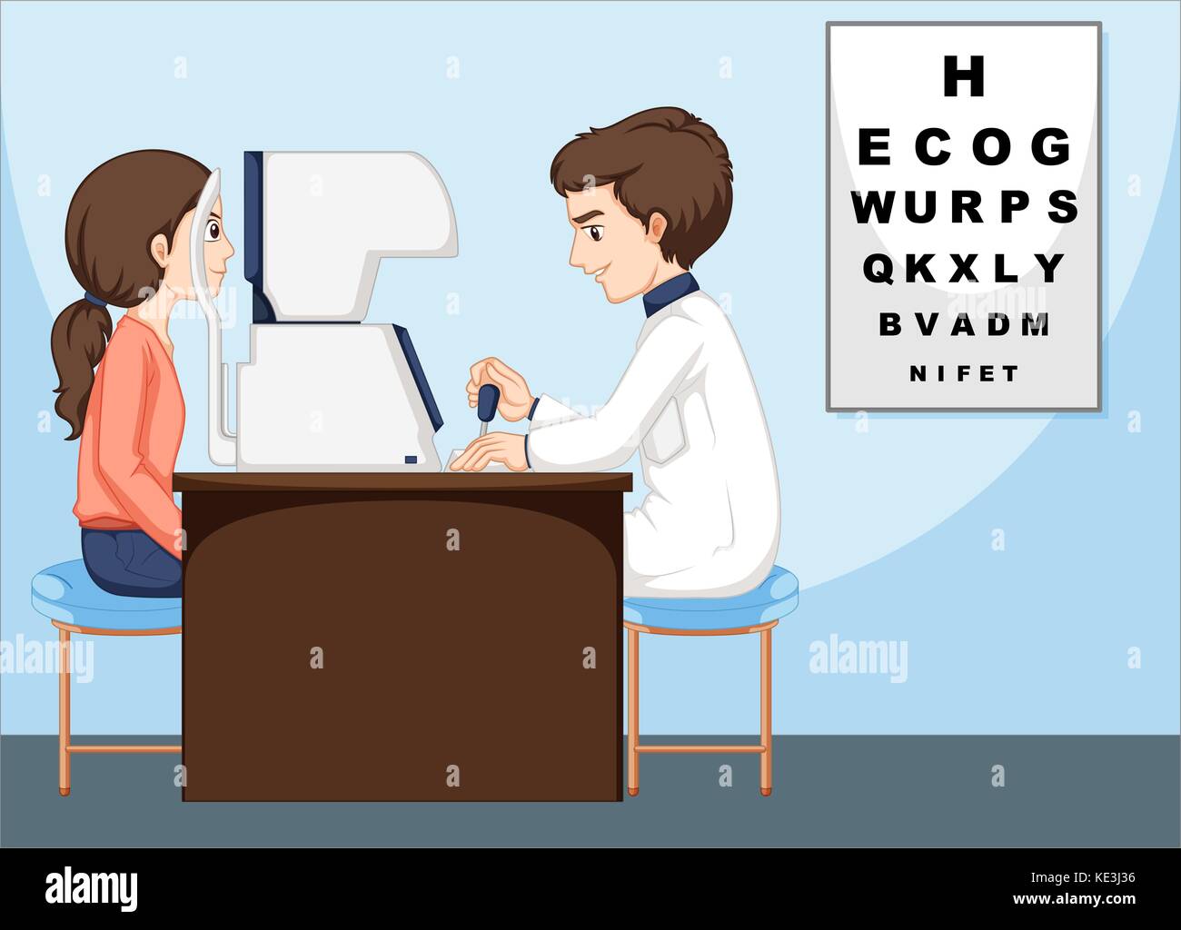 Eye doctor and patient in the clinic illustration Stock Vector Image ...