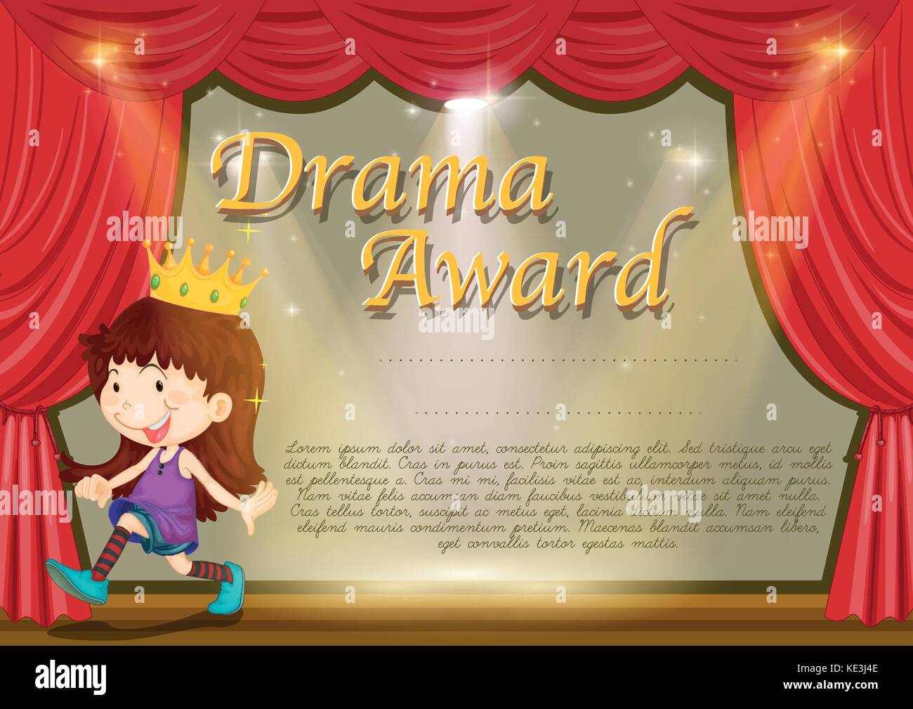 Certificate template with girl on stage illustration Stock Vector Image ...