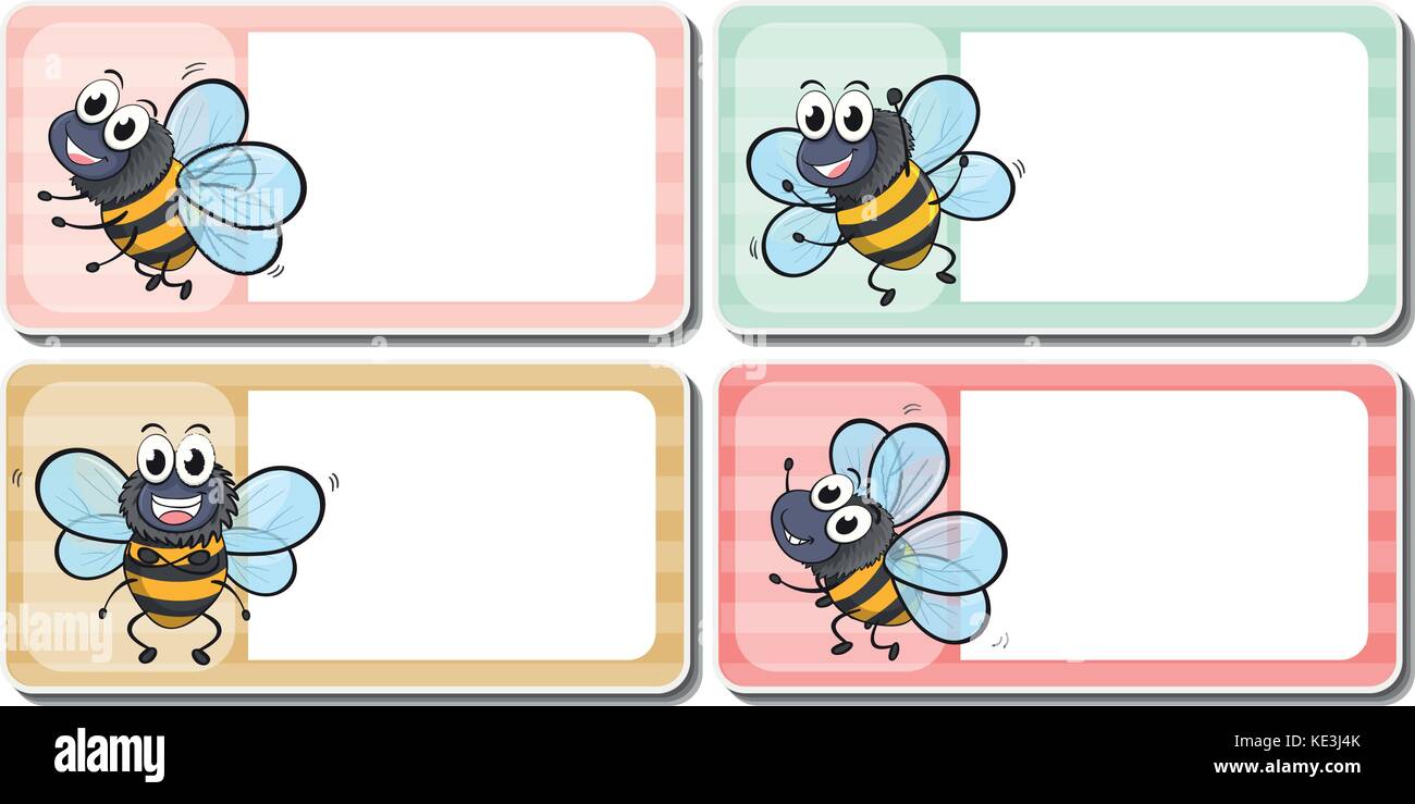 Label design with bees flying illustration Stock Vector Image & Art - Alamy