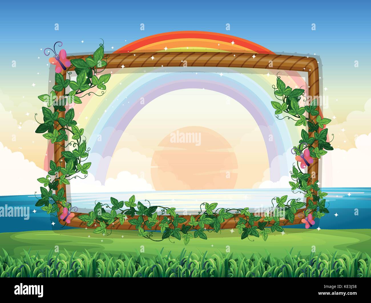 Frame design with rainbow and sunset illustration Stock Vector Image ...