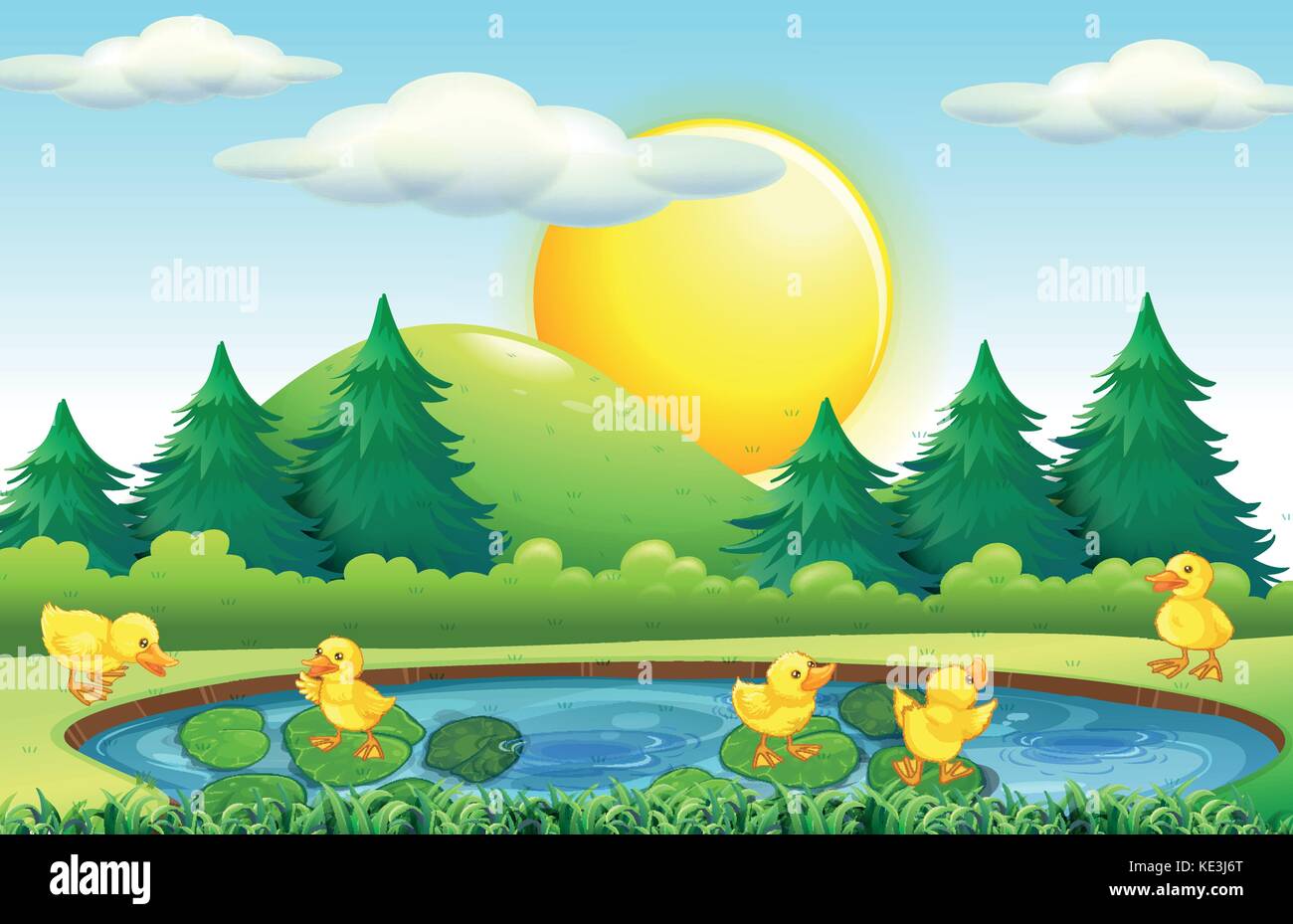 Five little ducks in the pond illustration Stock Vector Image & Art - Alamy