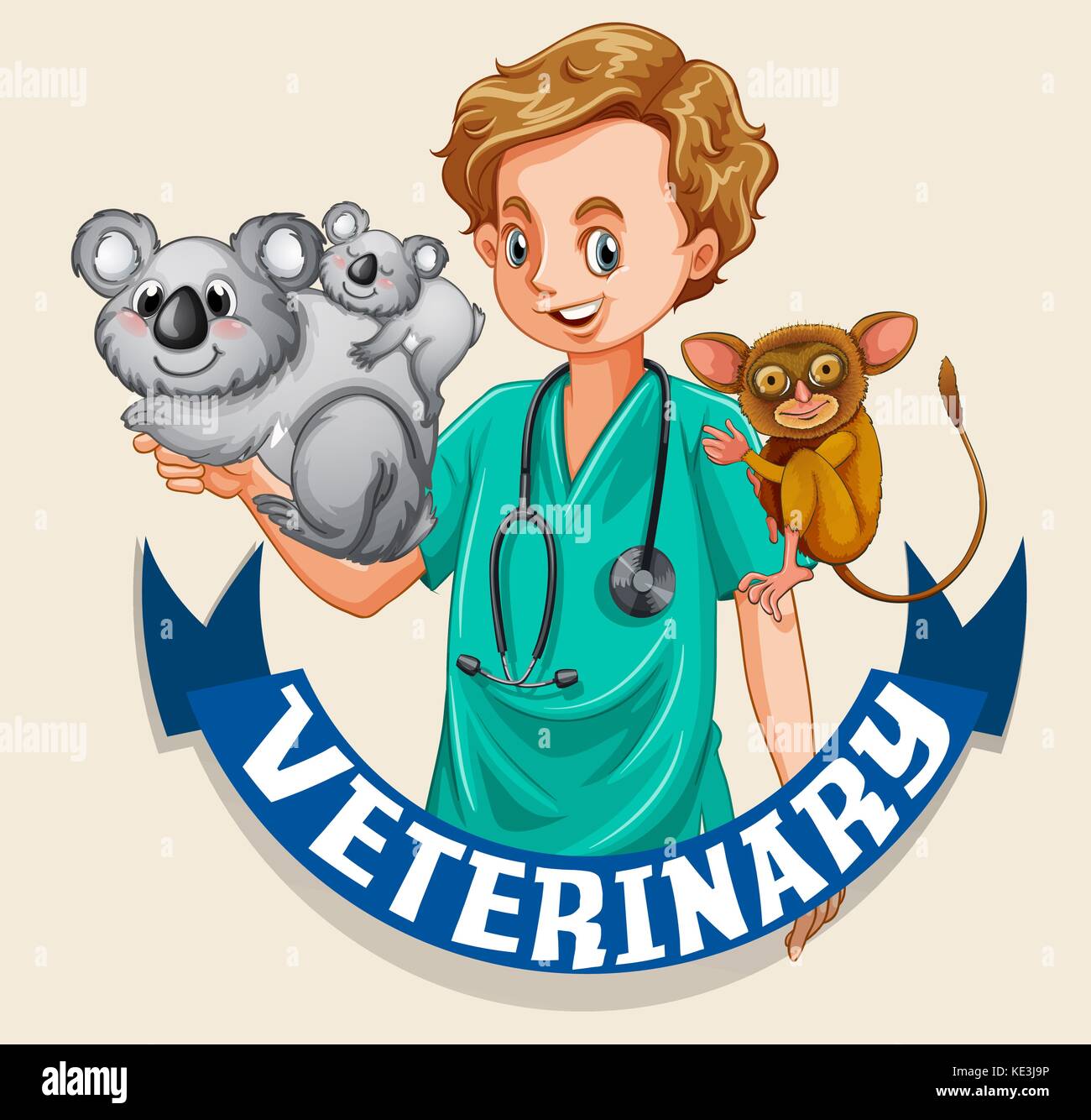Vet and wild animals with sign illustration Stock Vector Image & Art ...