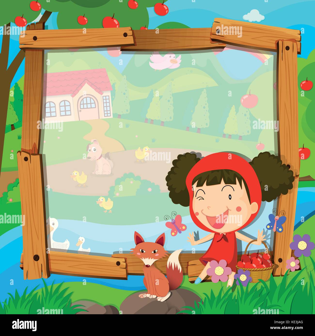 Border design with girl and wolf illustration Stock Vector Image & Art ...