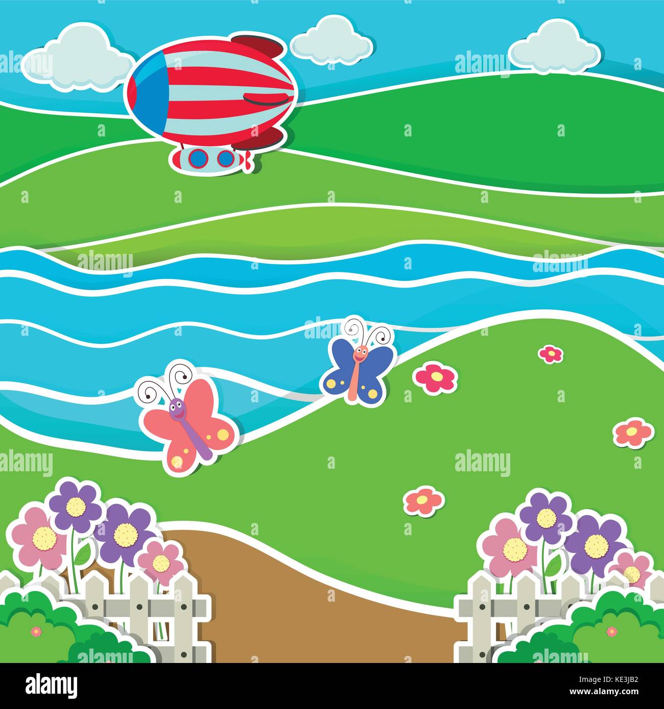 Balloon flying over the river illustration Stock Vector Image & Art - Alamy