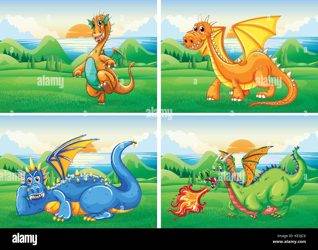 Four dragons in the field illustration Stock Vector Image & Art - Alamy
