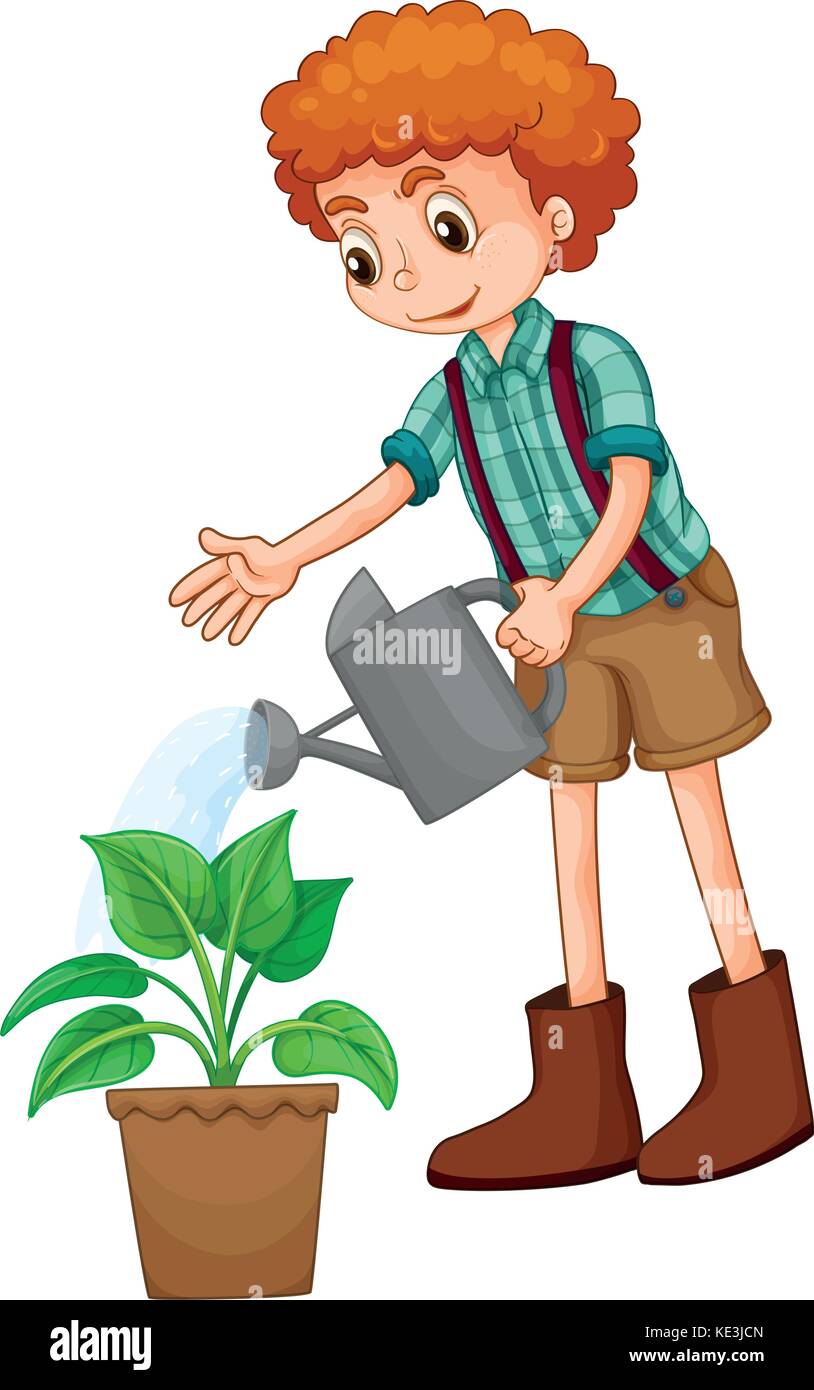 Boy watering the plant illustration Stock Vector Image & Art - Alamy