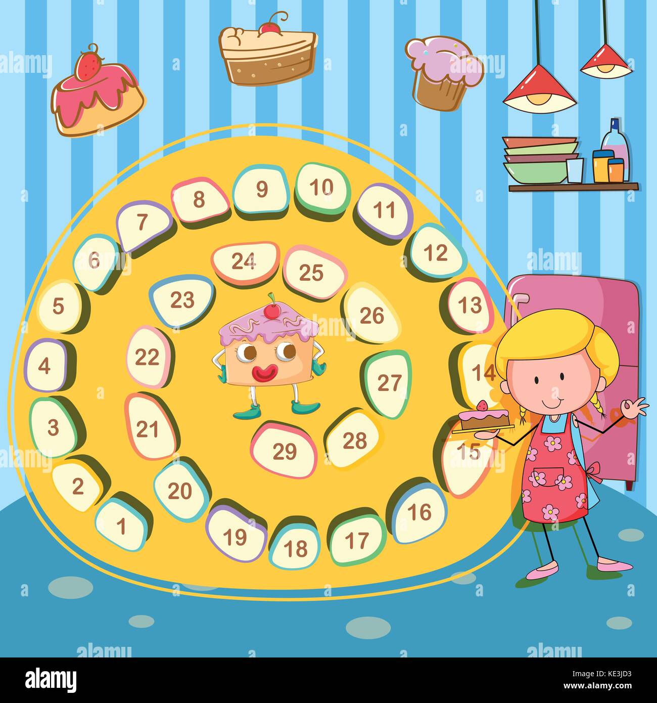 Game template with girl and cake illustration Stock Vector Image & Art ...